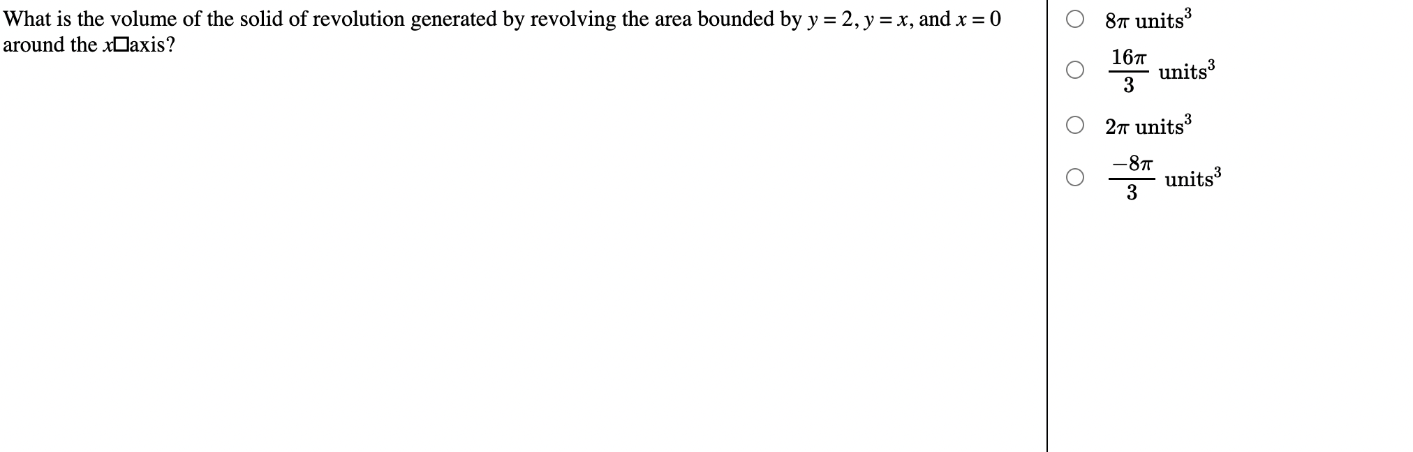 Solved What is the volume of the solid of revolution | Chegg.com