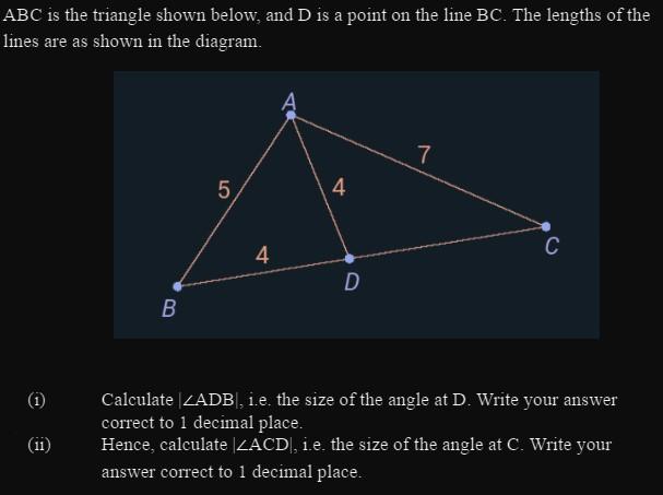 Solved ABC is the triangle shown below, and D is a point on | Chegg.com