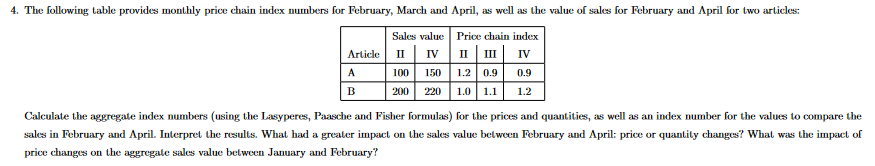 Solved Calculate the aggregate index numbers (using the | Chegg.com