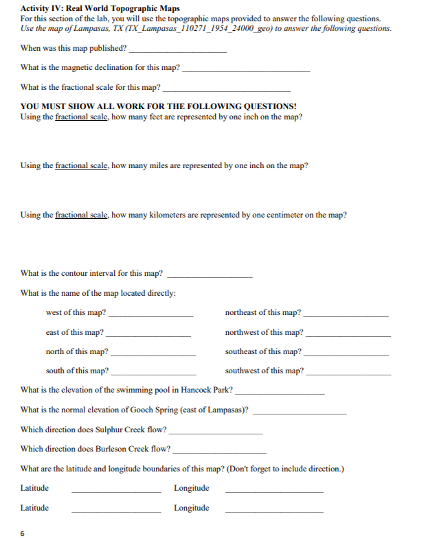 Solved Activity IV: Real World Topographic MapsFor this | Chegg.com