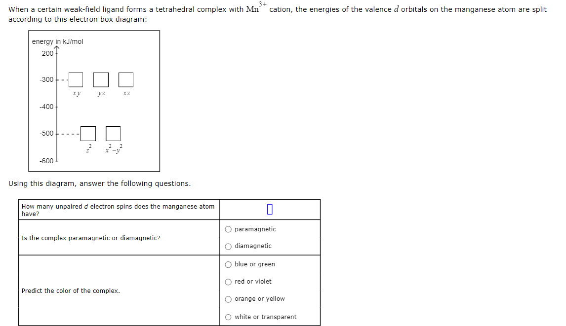 Solved When a certain weak-field ligand forms a tetrahedral | Chegg.com