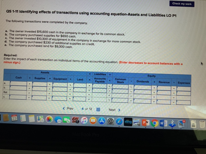 Solved Check my work QS 1-11 Identifying effects of | Chegg.com