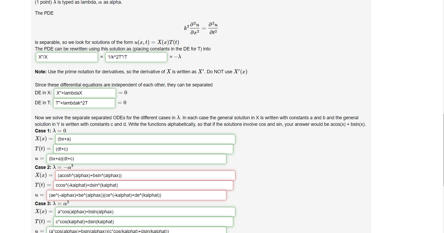 Solved (1 point) λ is typed as lambda, α as alpha. The PDE | Chegg.com