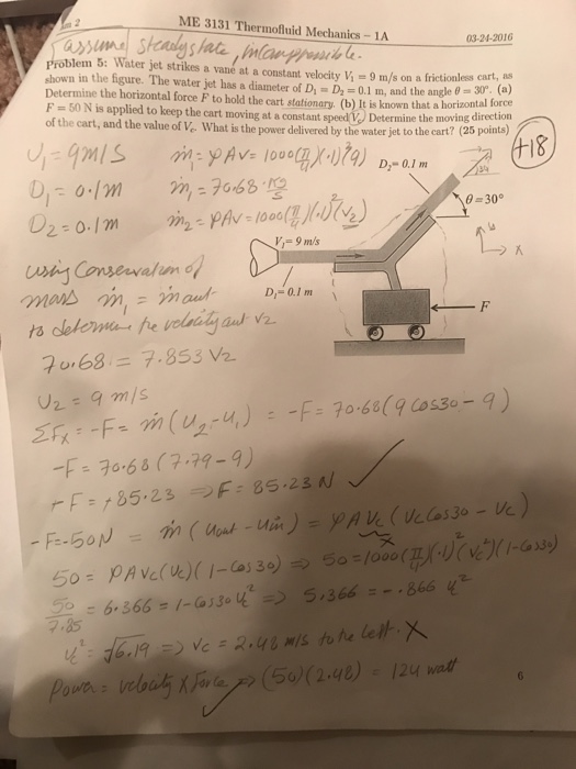 Solved ME 3131 Thermofluid Mechanics- 1A 03-24-2016 Problem | Chegg.com