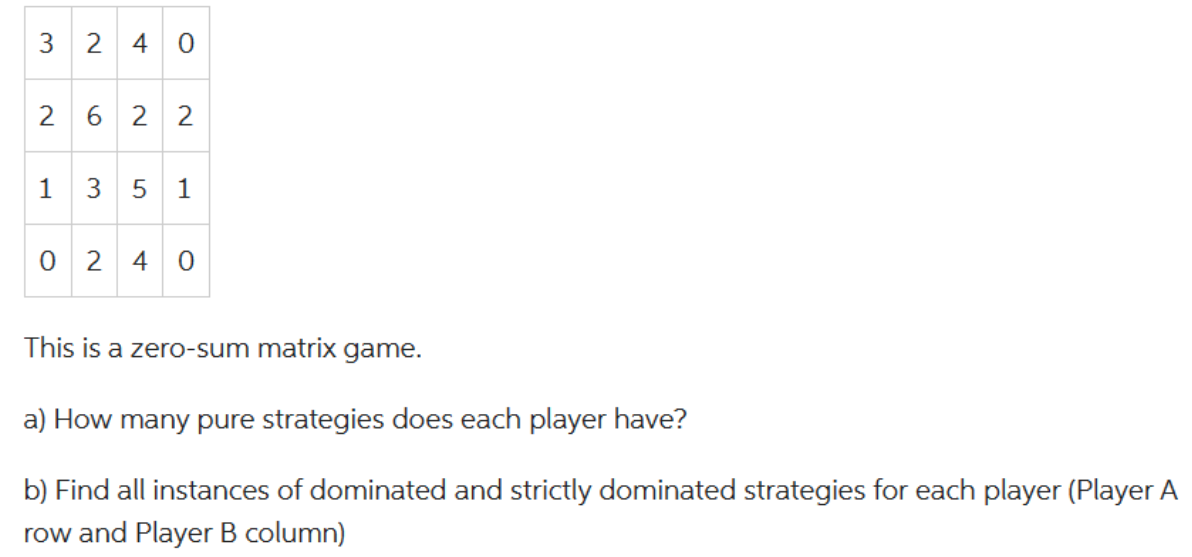 Solved This is a zero-sum matrix game. a) How many pure | Chegg.com