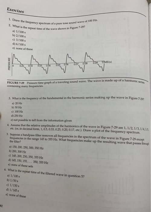 Exercises 1. Draw the frequency spectrum of a pure | Chegg.com