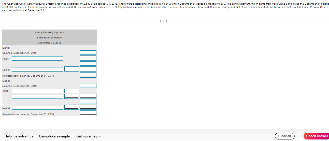 Solved The Cash account of Safety Security Systems reported | Chegg.com