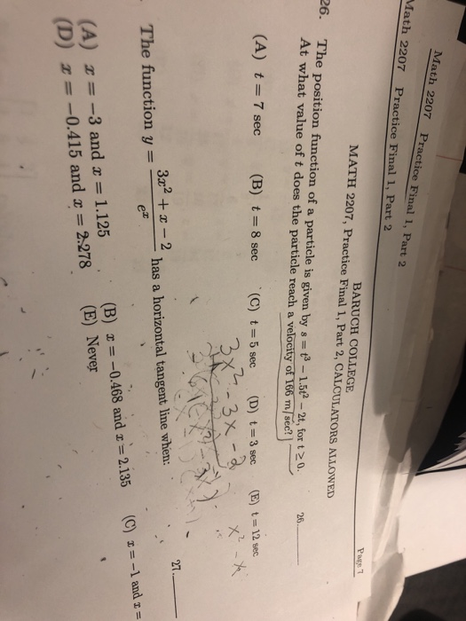 Solved Math 2207 Practice Final 1, Part 2 Math 2207 Practice | Chegg.com