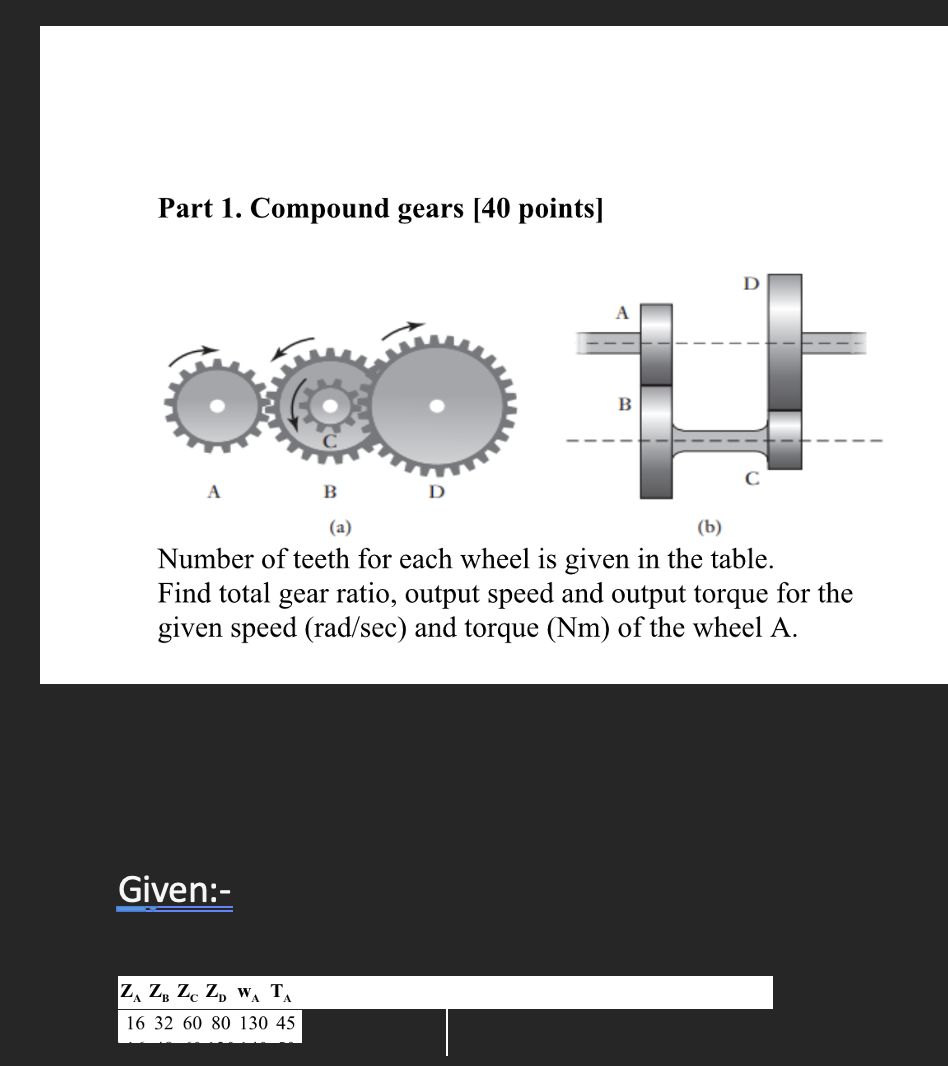 Solved Part 1. Compound gears [40 points] (4) (b) Number of | Chegg.com