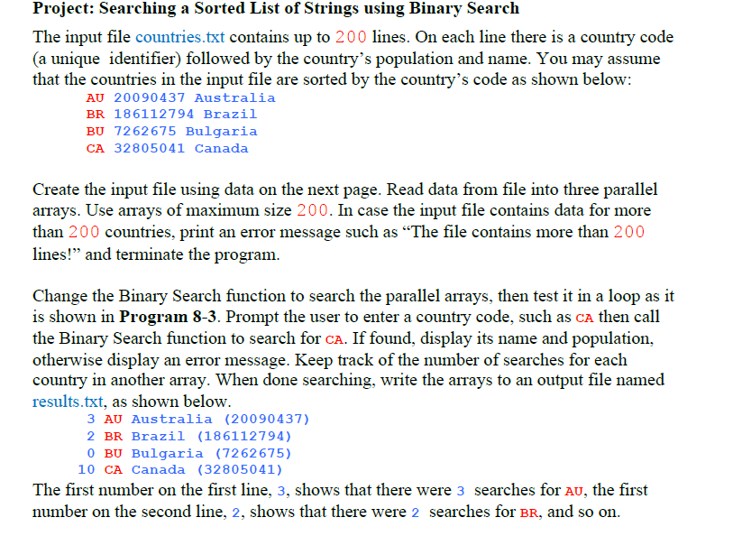 Solved Project: Searching a Sorted List of Strings using | Chegg.com