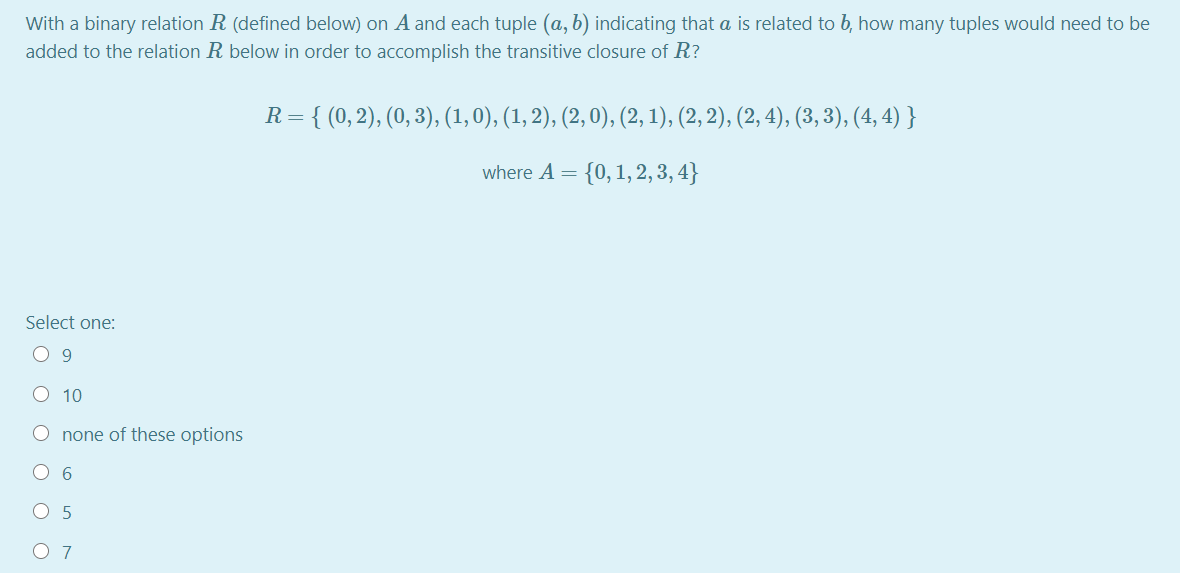 Solved With a binary relation R (defined below) on A and | Chegg.com