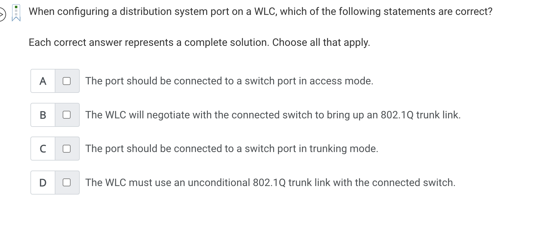 Solved When configuring a distribution system port on a WLC, | Chegg.com