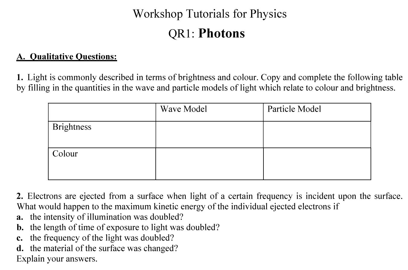 Solved Workshop Tutorials for Physics QR1: Photons A. | Chegg.com