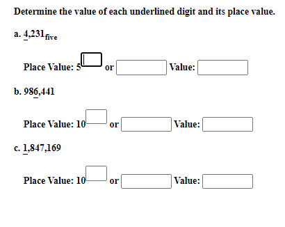 Solved Determine the value of each underlined digit and its | Chegg.com