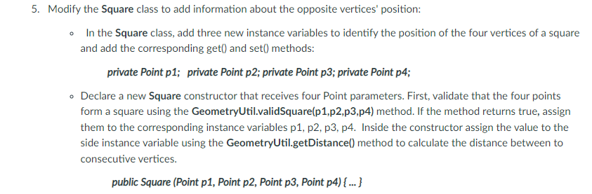Solved 5. Modify the Square class to add information about | Chegg.com