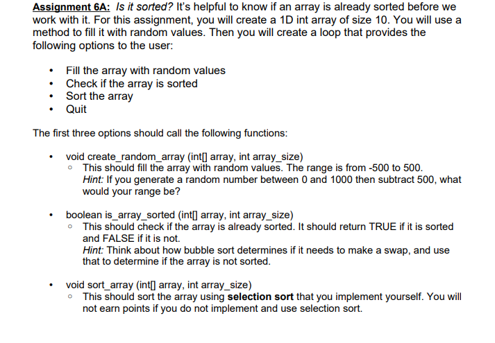 Solved Assignment 6A: Is it sorted? It's helpful to know if | Chegg.com