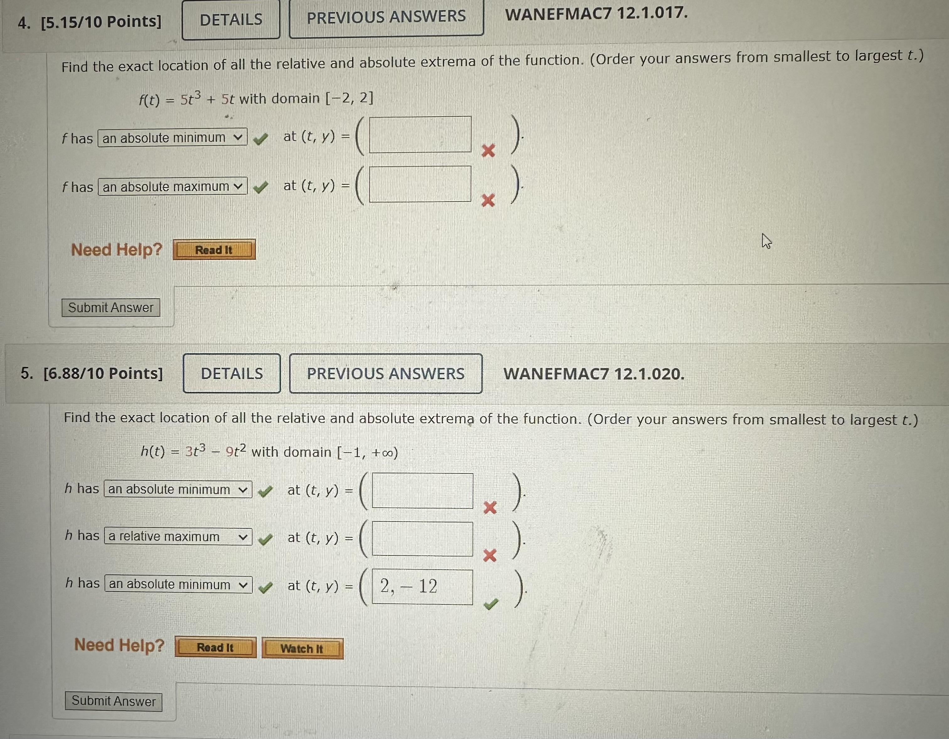 Solved Find the exact location of all the relative and | Chegg.com