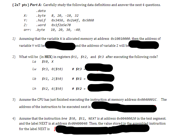 Solved {2x7 pts } Part A: Carefully study the following data | Chegg.com