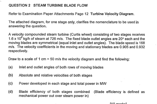 Solved QUESTION 2 STEAM TURBINE BLADE FLOW Refer to | Chegg.com