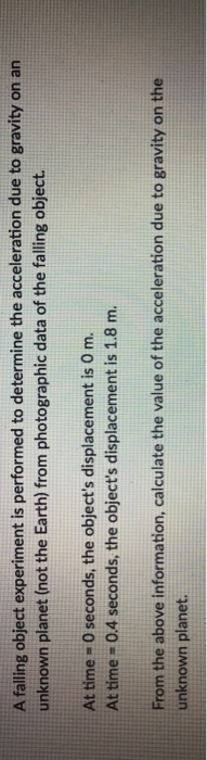 Solved A falling object experiment is performed to determine | Chegg.com