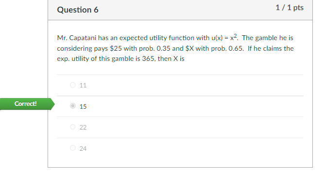 Solved Mr. Capatani has an expected utility function with | Chegg.com