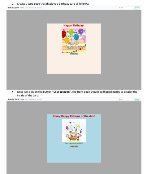 Solved 2. Create a web page that displays a birthday card as | Chegg.com