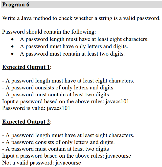 Solved Program 6 Write a Java method to check whether a | Chegg.com