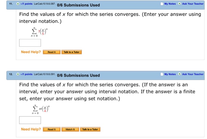 Solved 11. -1 points LarCalc 10 9.6.087. 0/6 Submissions | Chegg.com Solved 11. -1 points LarCalc 10 9.6.087. 0/6 Submissions | Chegg.com