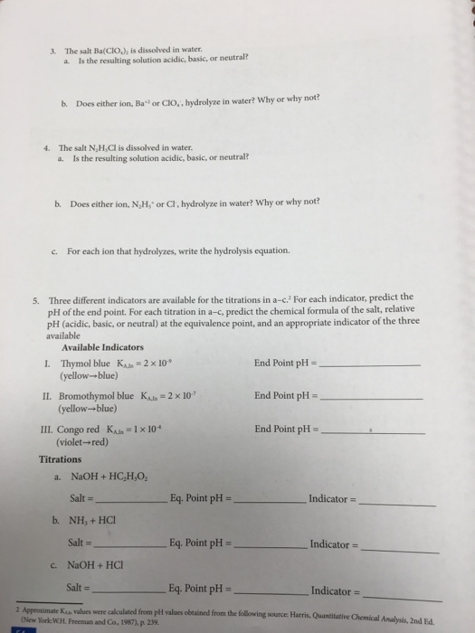 Solved Experiment 5 Pre Lab 1. The weak acid indicator | Chegg.com