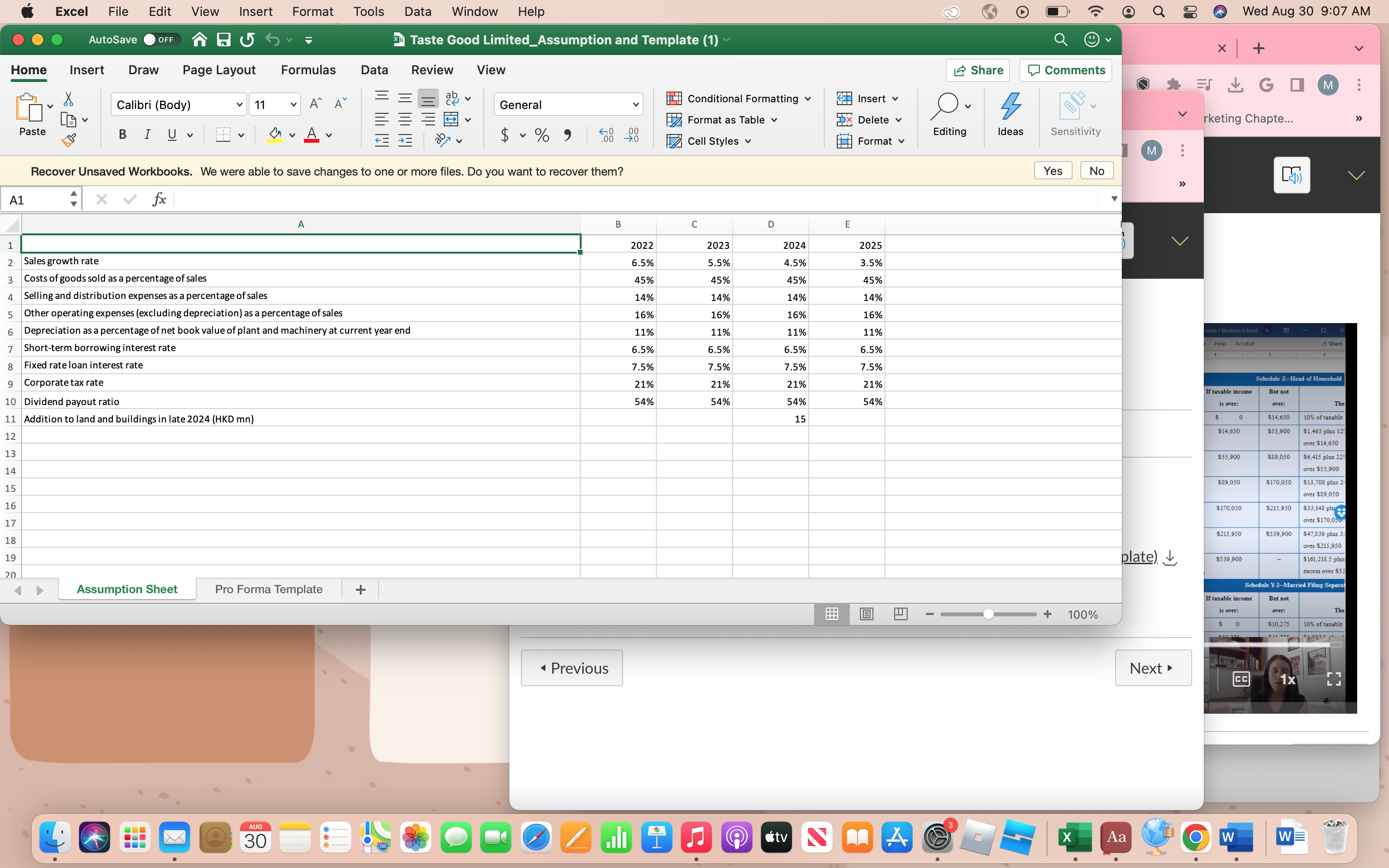 Solved create pro forma based on assumption sheet explain | Chegg.com