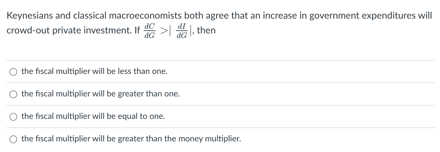 Solved Keynesians and classical macroeconomists crowd-out | Chegg.com
