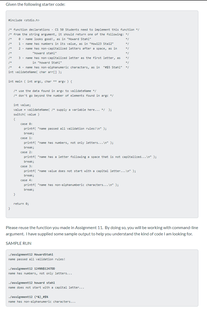 Solved Given The Following Starter Code Include 