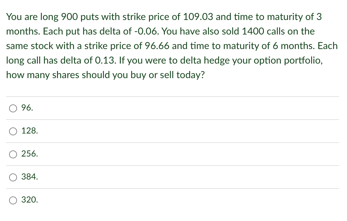 Solved You are long 900 puts with strike price of 109.03 and | Chegg.com