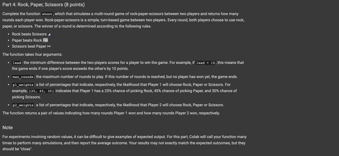 Solved Part 4: Rock, Paper, Scissors (8 points) Complete the | Chegg.com