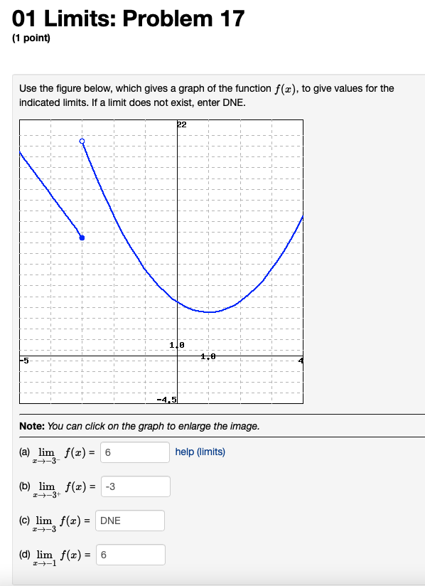 Solved 01 Limits: Problem 17 (1 point) Use the figure below, | Chegg.com