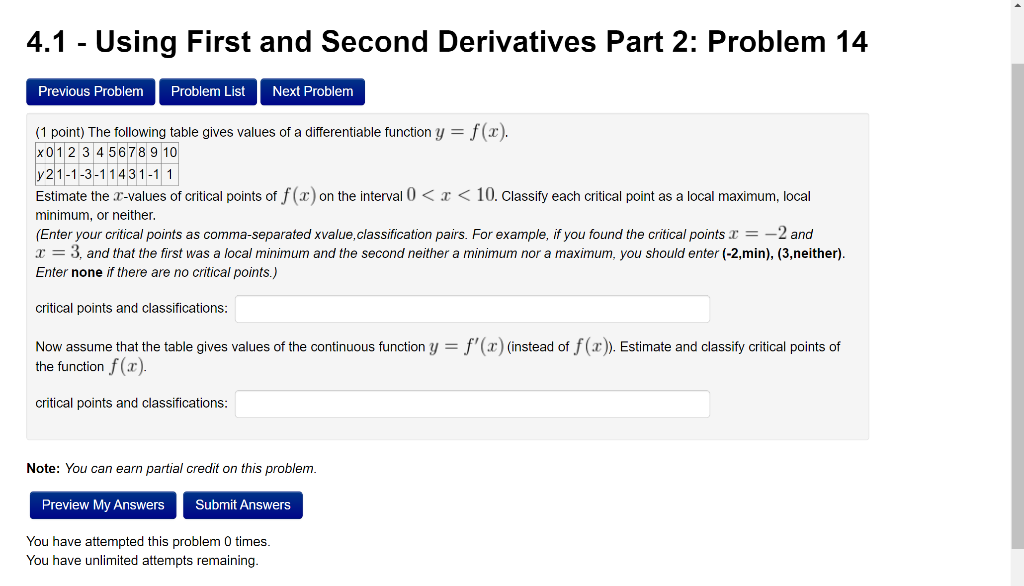Solved 4.1 - Using First and Second Derivatives Part 2: | Chegg.com