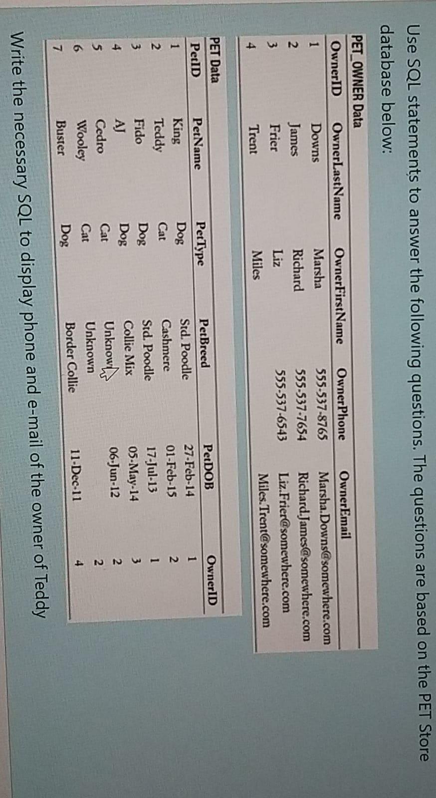 Solved Use SQL statements to answer the following questions. | Chegg.com