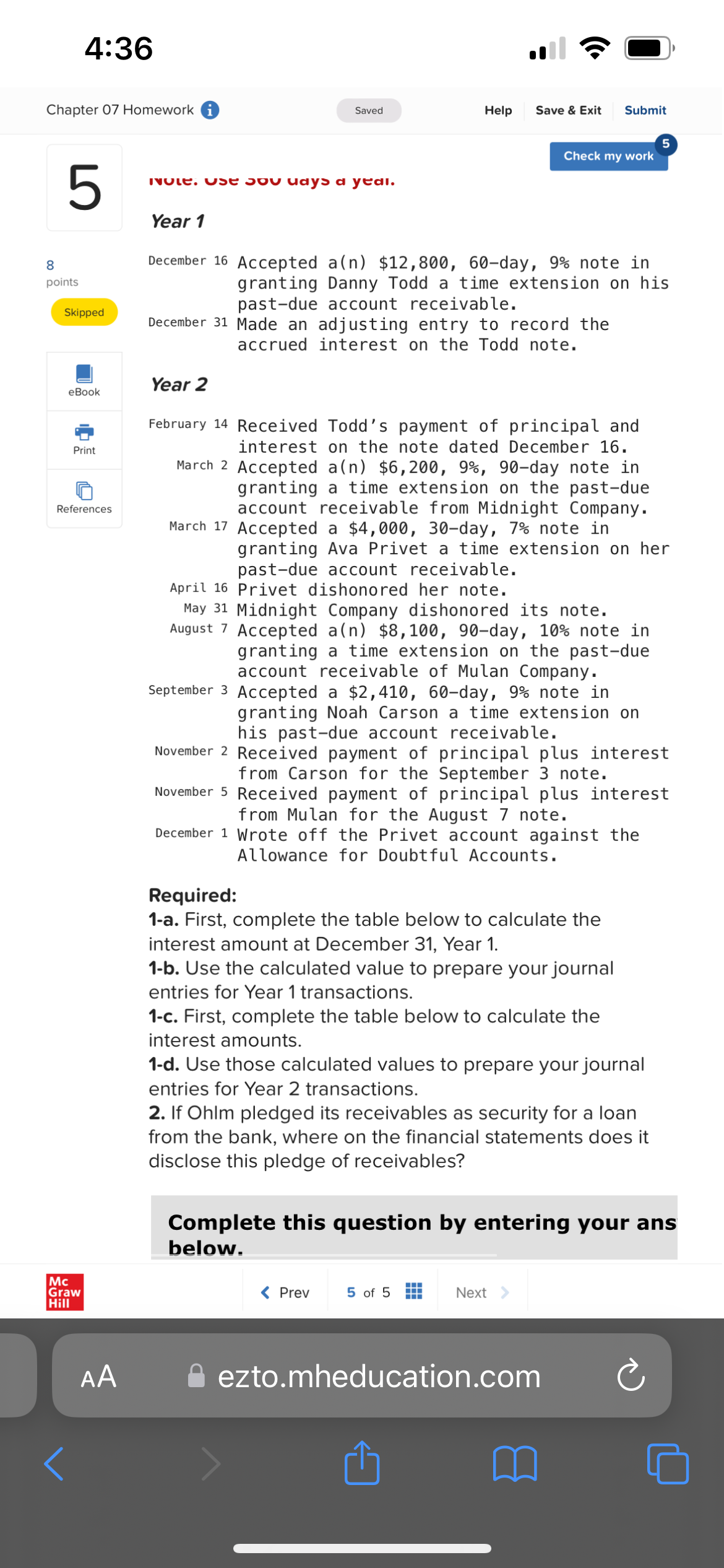4:36Chapter 07 ﻿Homework(i)SavedHelpSave & Exit | Chegg.com