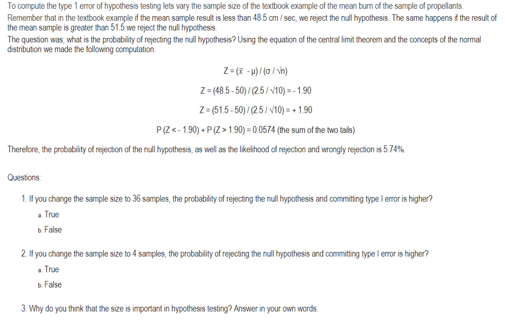 Solved To Compute The Type 1 Error Of Hypothesis Testing