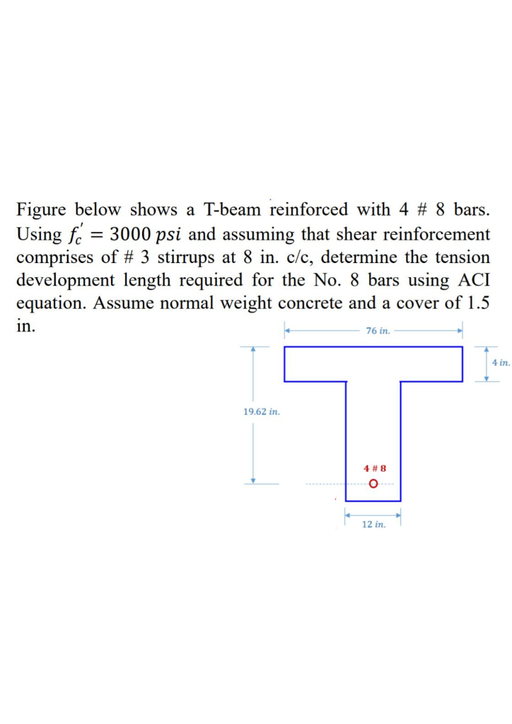 Solved Figure below shows a T-beam reinforced with 4 # 8 | Chegg.com