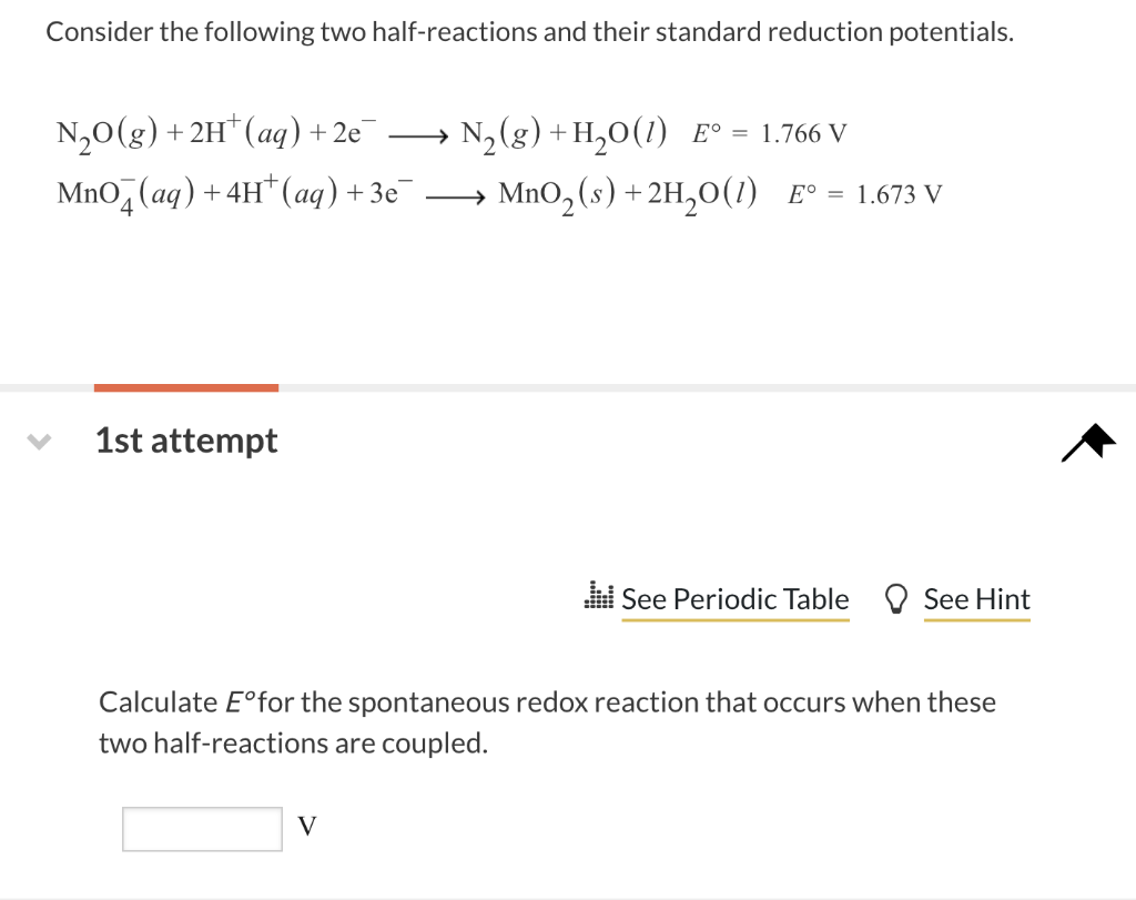 [Solved]: Consider the following two half-reactions and th