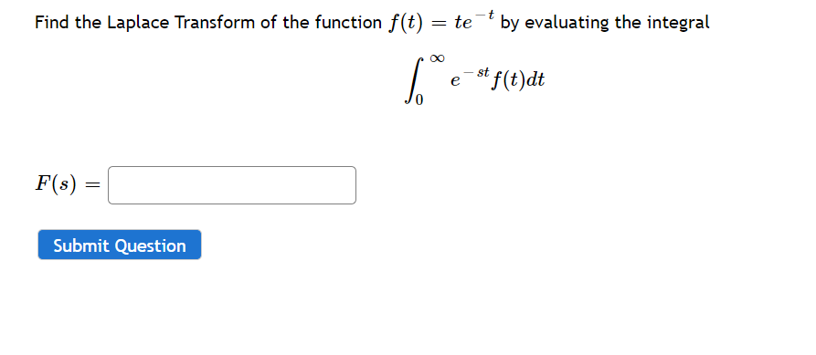 Solved Find the Laplace Transform of the function f(t)=te−t | Chegg.com