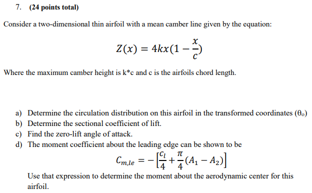 Consider a two-dimensional thin airfoil with a mean | Chegg.com