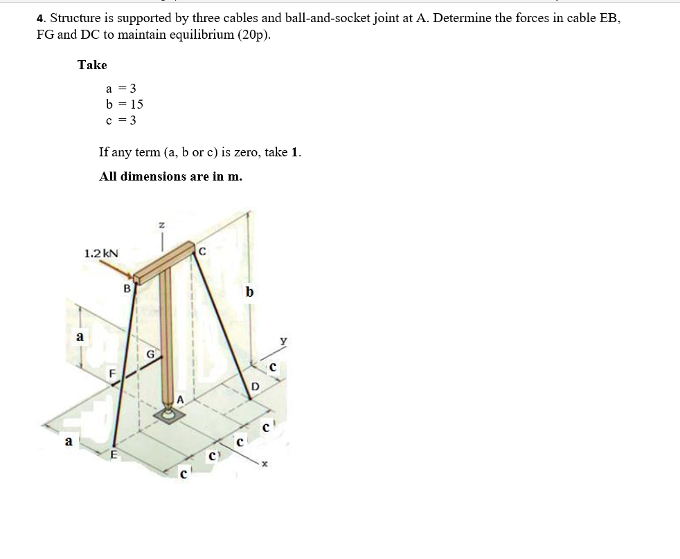 Solved 4. Structure is supported by three cables and | Chegg.com