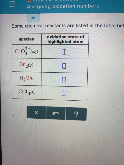 Solved -Assigning oxidation numbers Some chemical reactants | Chegg.com