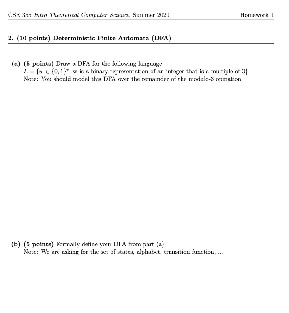 Solved Cse 355 Intro Theoretical Computer Science Summer