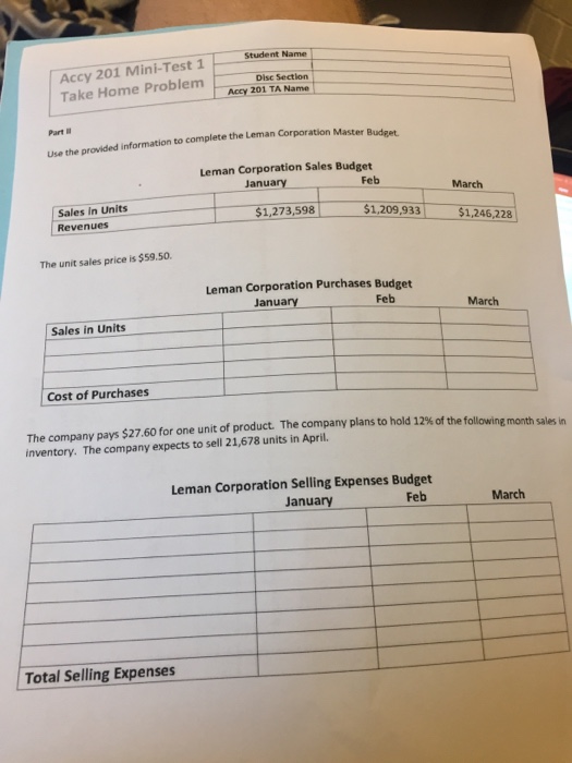 Solved Accy 201 Mini-Test 1 Stude Name Take Home Problem | Chegg.com