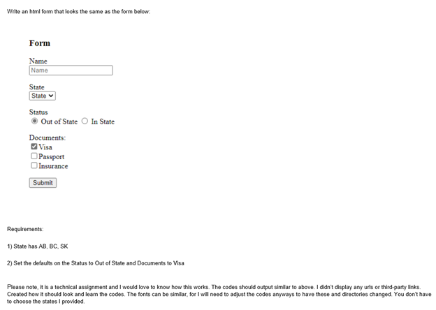 Solved Write an html form that looks the same as the form | Chegg.com
