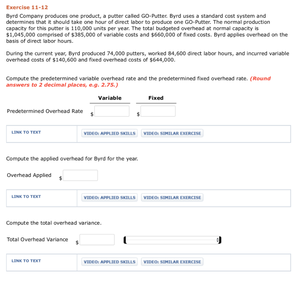 Solved Exercise 11-12 Byrd Company produces one product, a | Chegg.com