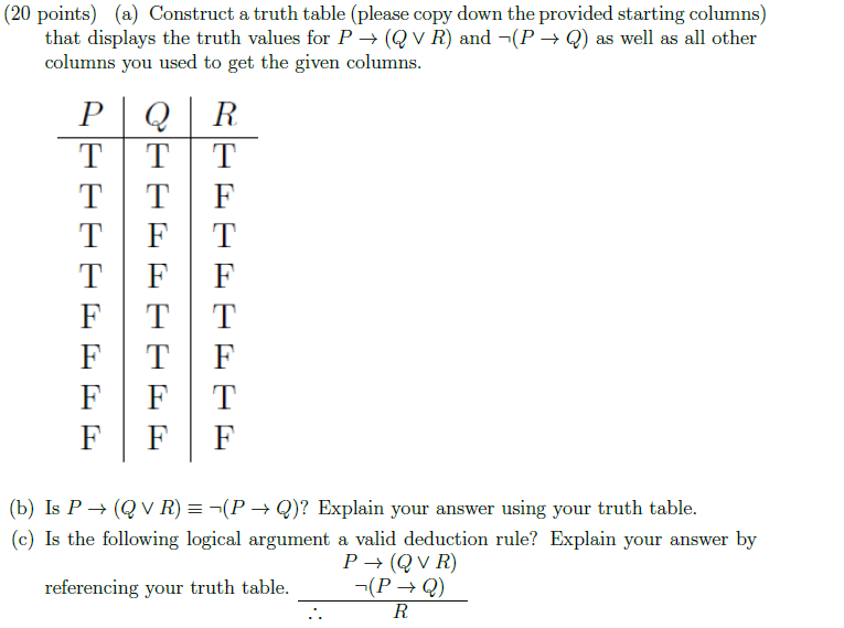 (20 points) (a) Construct a truth table (please copy | Chegg.com